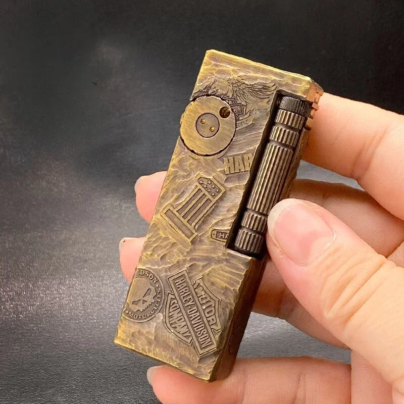 Brass Retro Handmade Carving Arm Side Pulley Igniter Kerosene Lighter ...