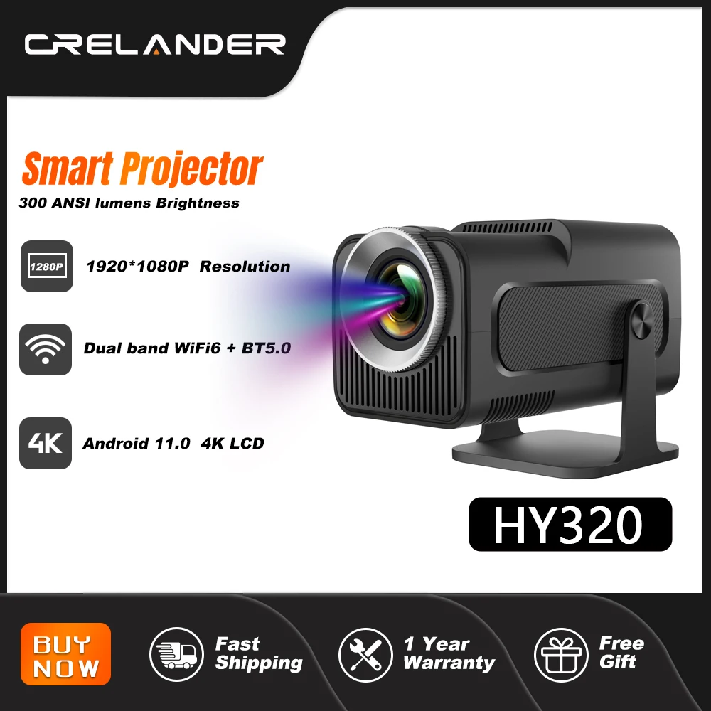 CRELANDER-HY320-4K-Projetor-Full-HD-1080P-300ANSI-Dual-Wifi6-BT5-0-Mini ...
