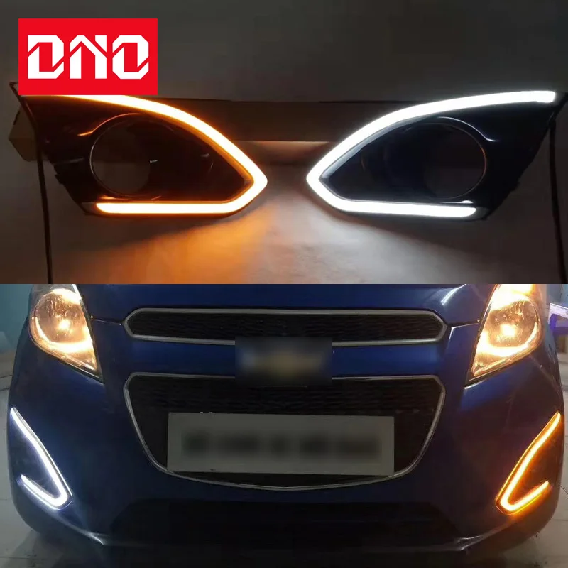 Car-LED-DRL-Daylights-For-Chevrolet-Spark-2013-2014-2015-Yellow-Turn ...
