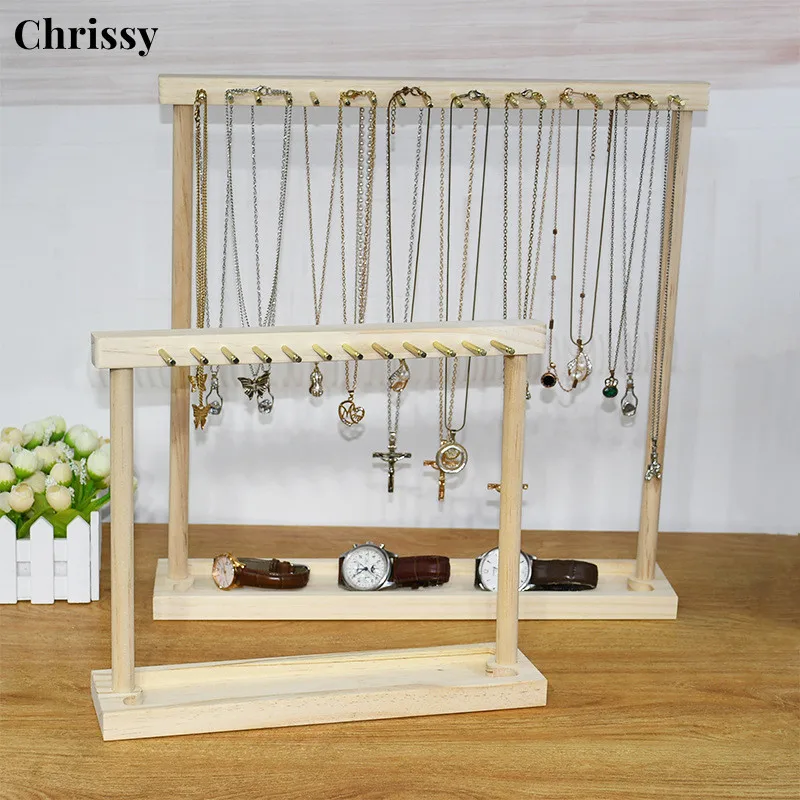 Jewelry-Organizer-Display-Stand-Wood-Necklace-Hanging-Countertop-Rack ...