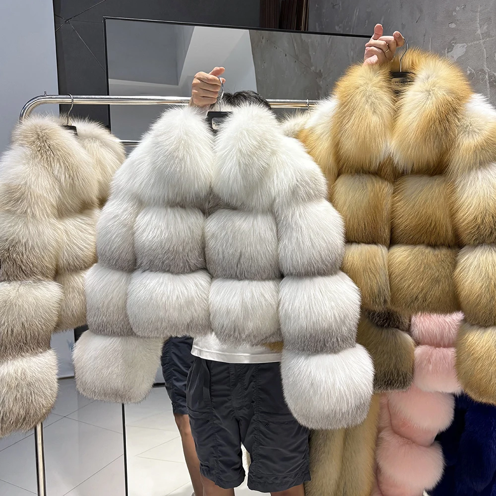 YOLOAgain Oversize Lapel Real Fox Fur Jacket Women High Quality Natural ...
