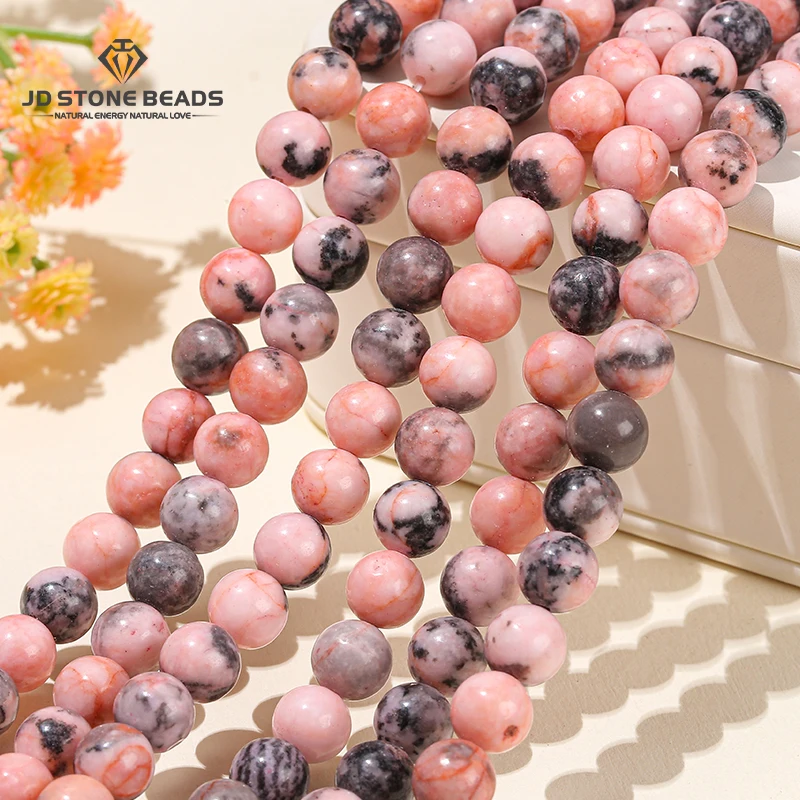 Natural-Pink-Zebra-Jasper-Jade-Stone-Bead-Round-Loose-Spacer-4-6-8-10 ...