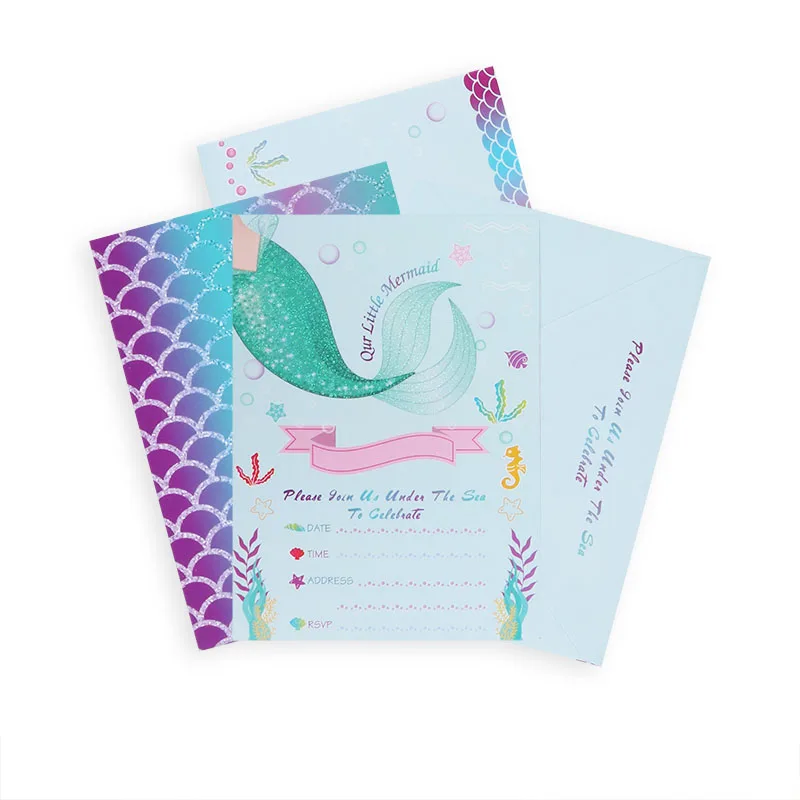 8set Little Mermaid Birthday Party Invitation Cards with Envelopes ...