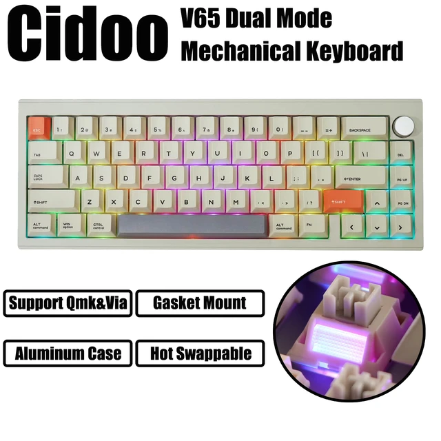 Cidoo V65 V2 Mechanical Keyboard Bluetooth Keyboard Kit, 44% OFF