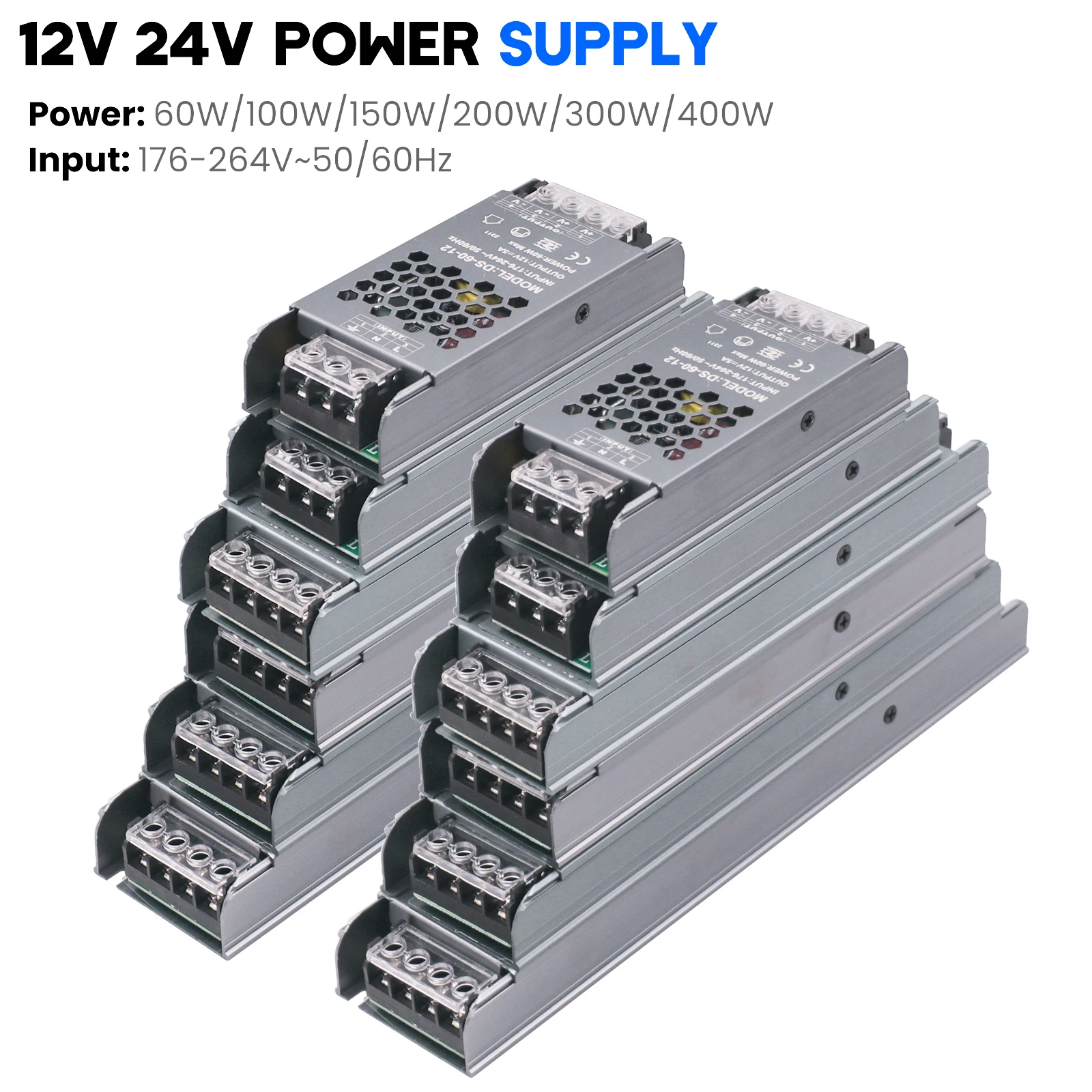 12V 24V Power Supply AC to DC Transformer for LED Strip 100W 200W 300W ...
