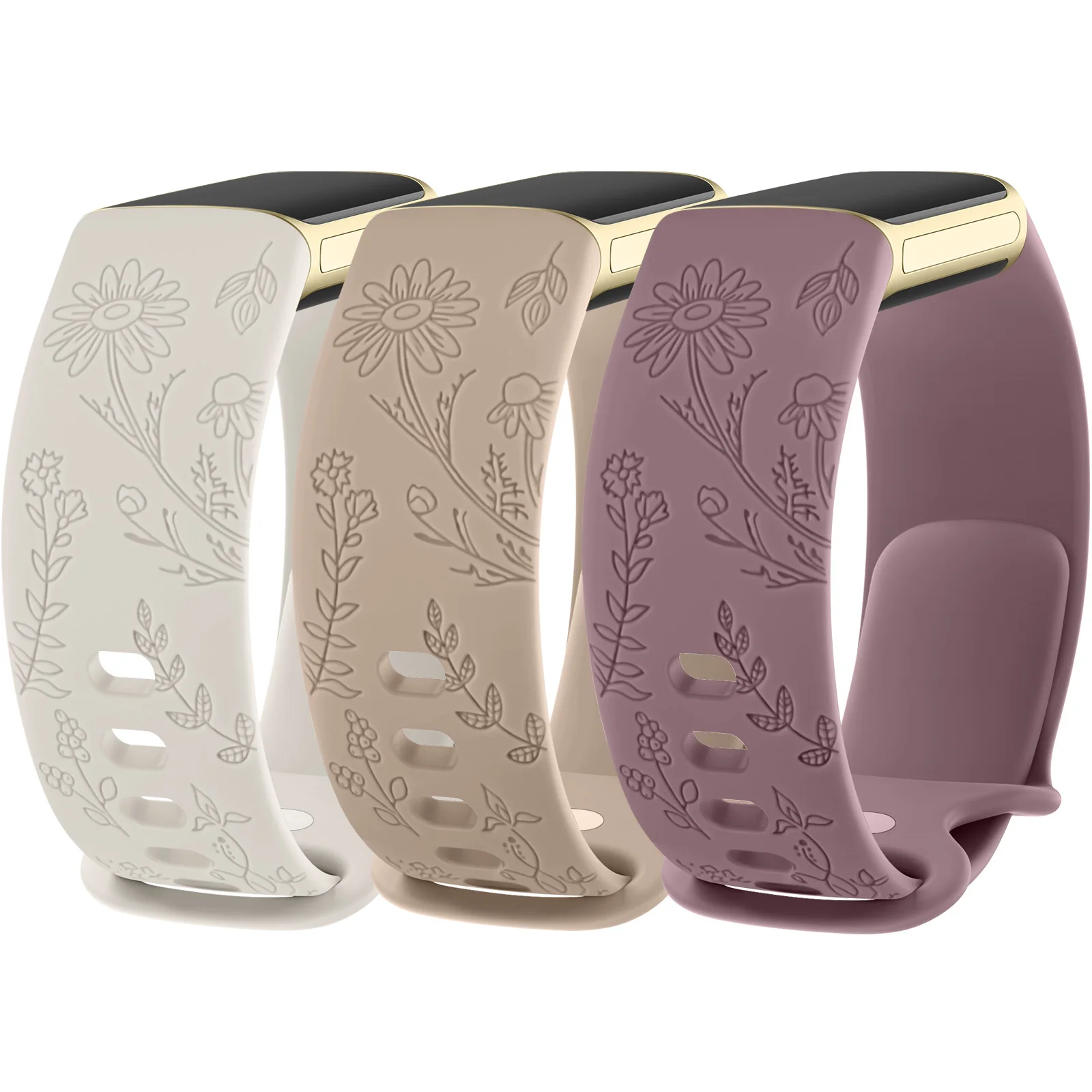 Silicone-Flower-Engraved-Band-for-Fitbit-Charge-6-5-Strap-Bracelet ...