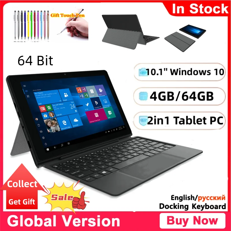 Mini PC com Windows 10 Tablet, 10.1 Polegada, 64 Bit, 4GB DDR + 64GB ...