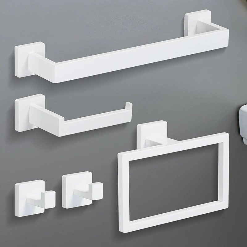 White Stainless Steel Bathroom Hardware Kit 40cm Towel Bar Toilet Paper ...