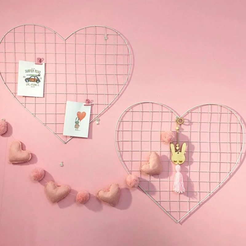 Heart-Wall-Decoration-Wall-Photo-Grid-Panel-Rack-Clip-Painted-Wire ...