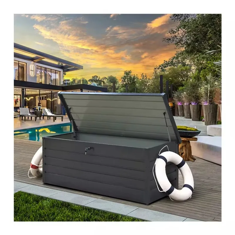 AJUNION 600L Metal Waterproof Outdoor Garden Storage Box Lockable ...