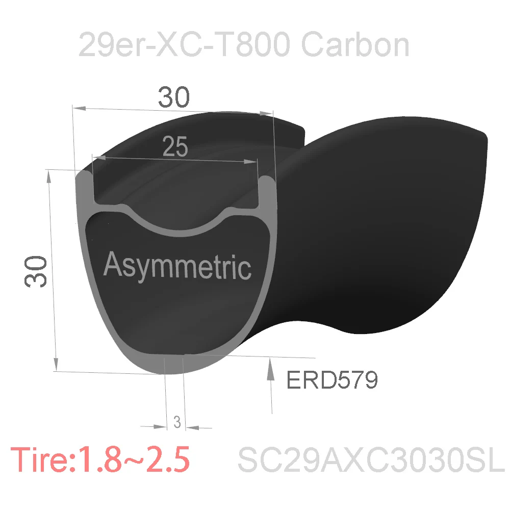 [scg29axc30sl] 320g Asymmetric 30mm Width 25mm Internal Wide 30mm Depth Mtb Bike Wheel Hookless ...