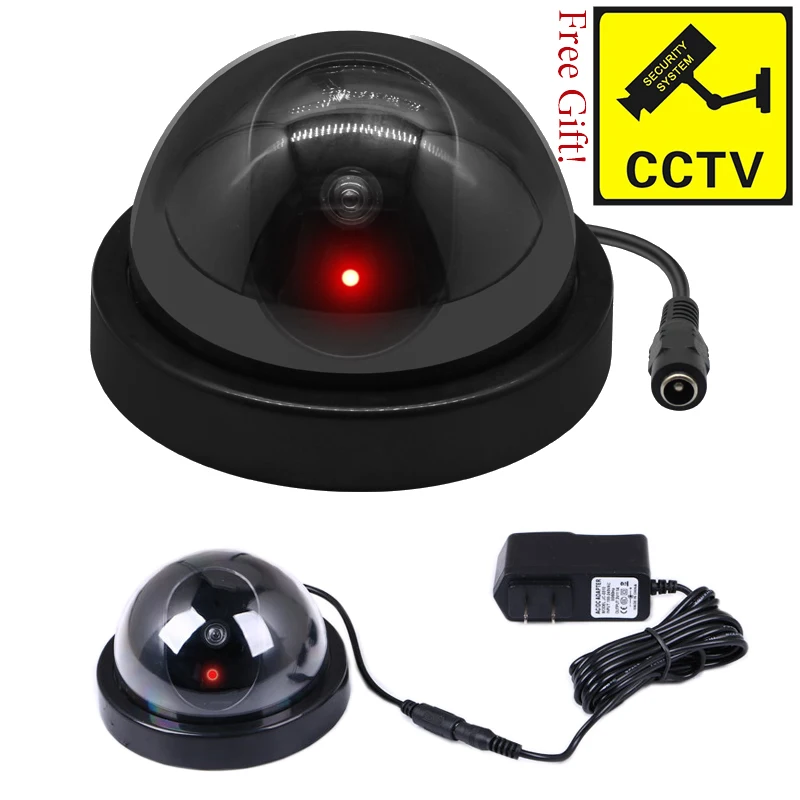 Black-Fake-Camera-With-3m-Cable-Power-Adapter-Flashing-Red-IR-LED-Dummy ...