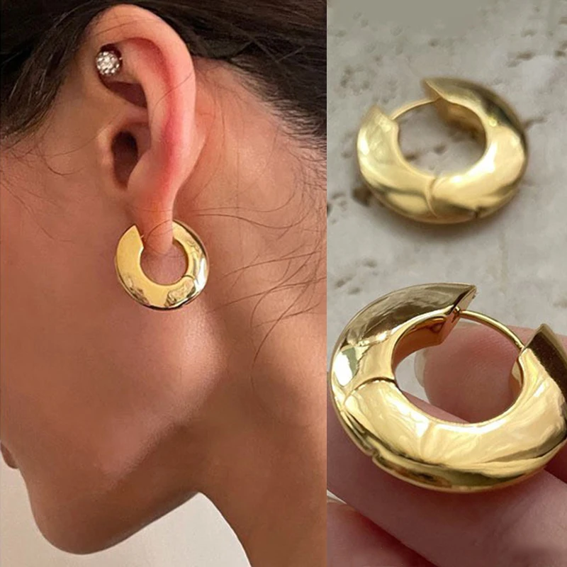 New-Design-Round-Metal-Hoop-Earrings-Simple-Stylish-Thick-Brass-Hollow ...