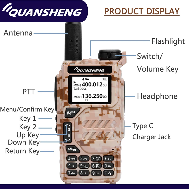 Walkie Talkie UV-K5 Quansheng Two Way Radio Desert Camouflage 5W UHF ...