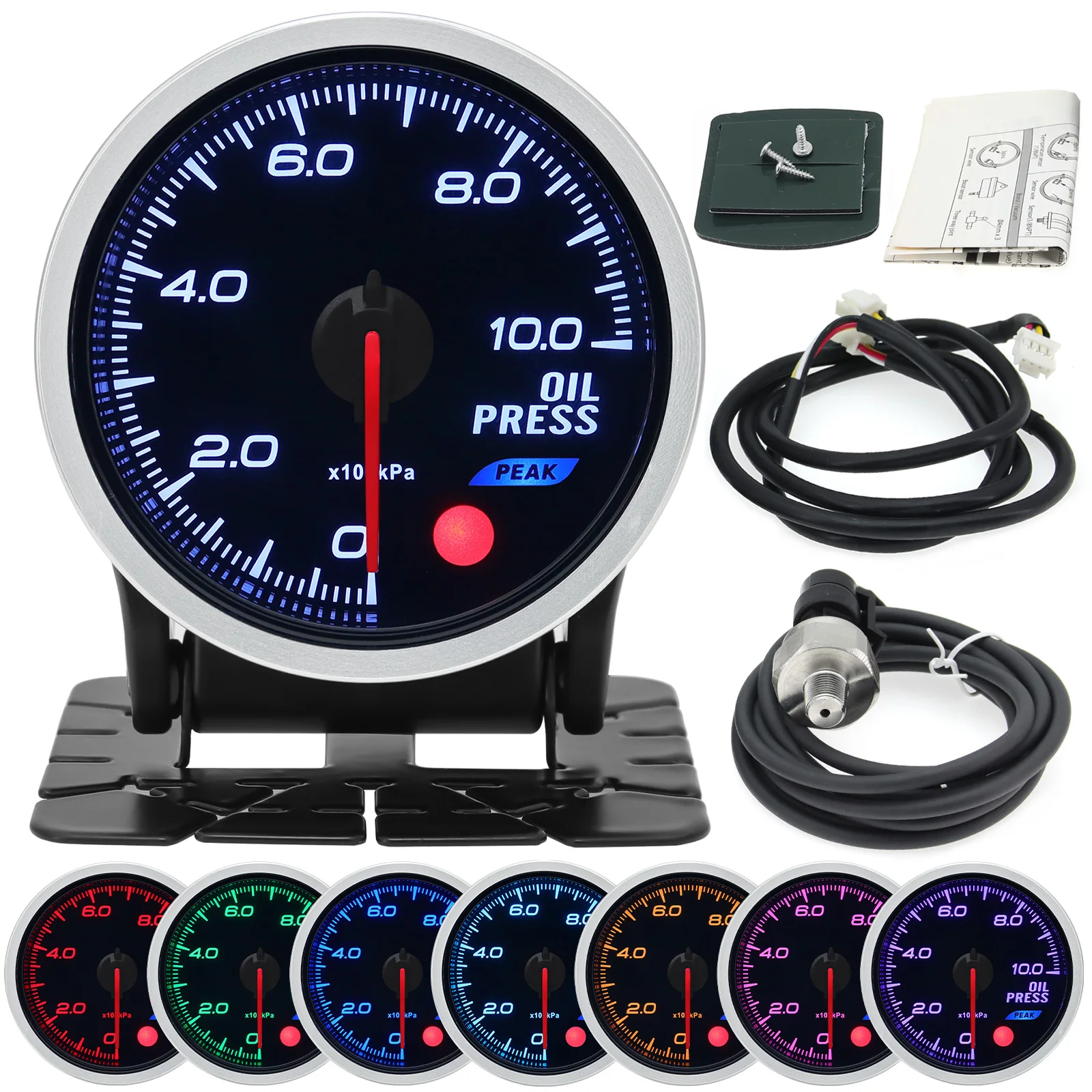 Universal Auto 12V 52mm 8 Color Racing Car Oil Pressure Water Oil Temp ...