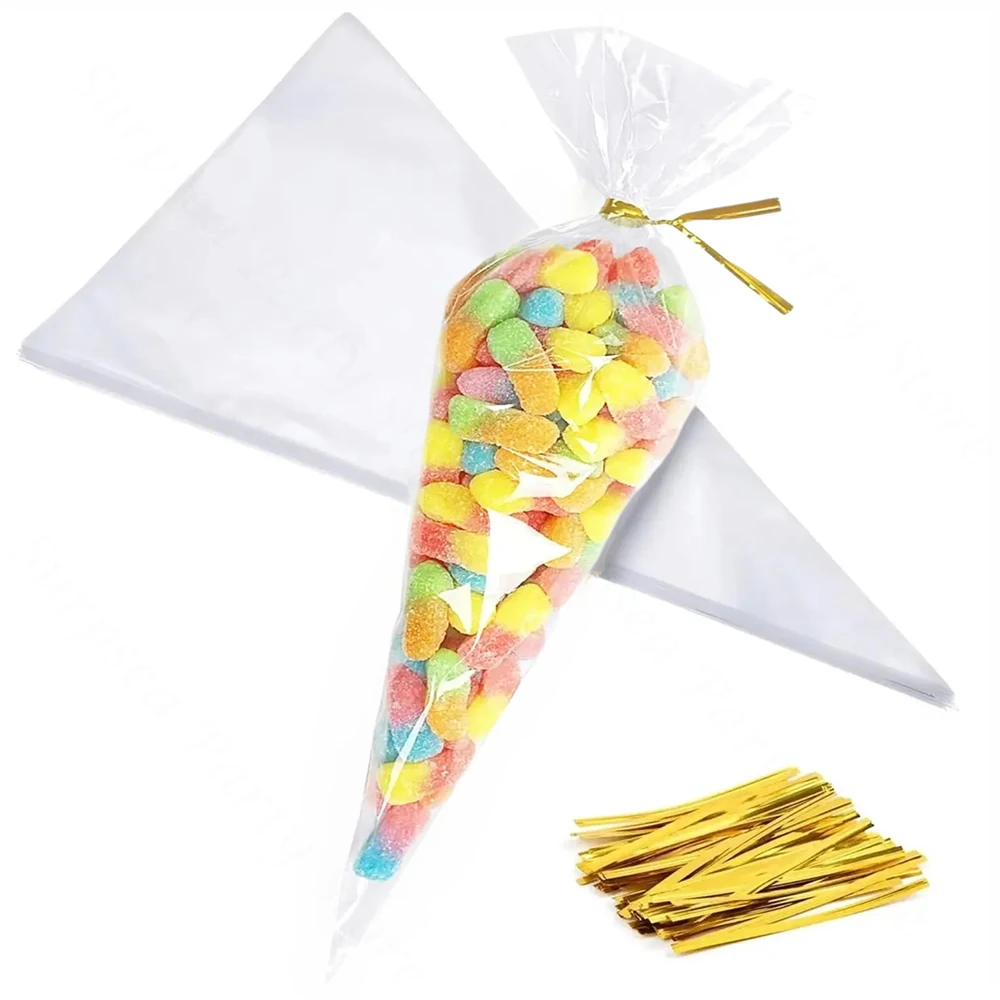 50Pcs/lot Cone Cellophane Bags Clear Plastic Cone Candy Bags ...