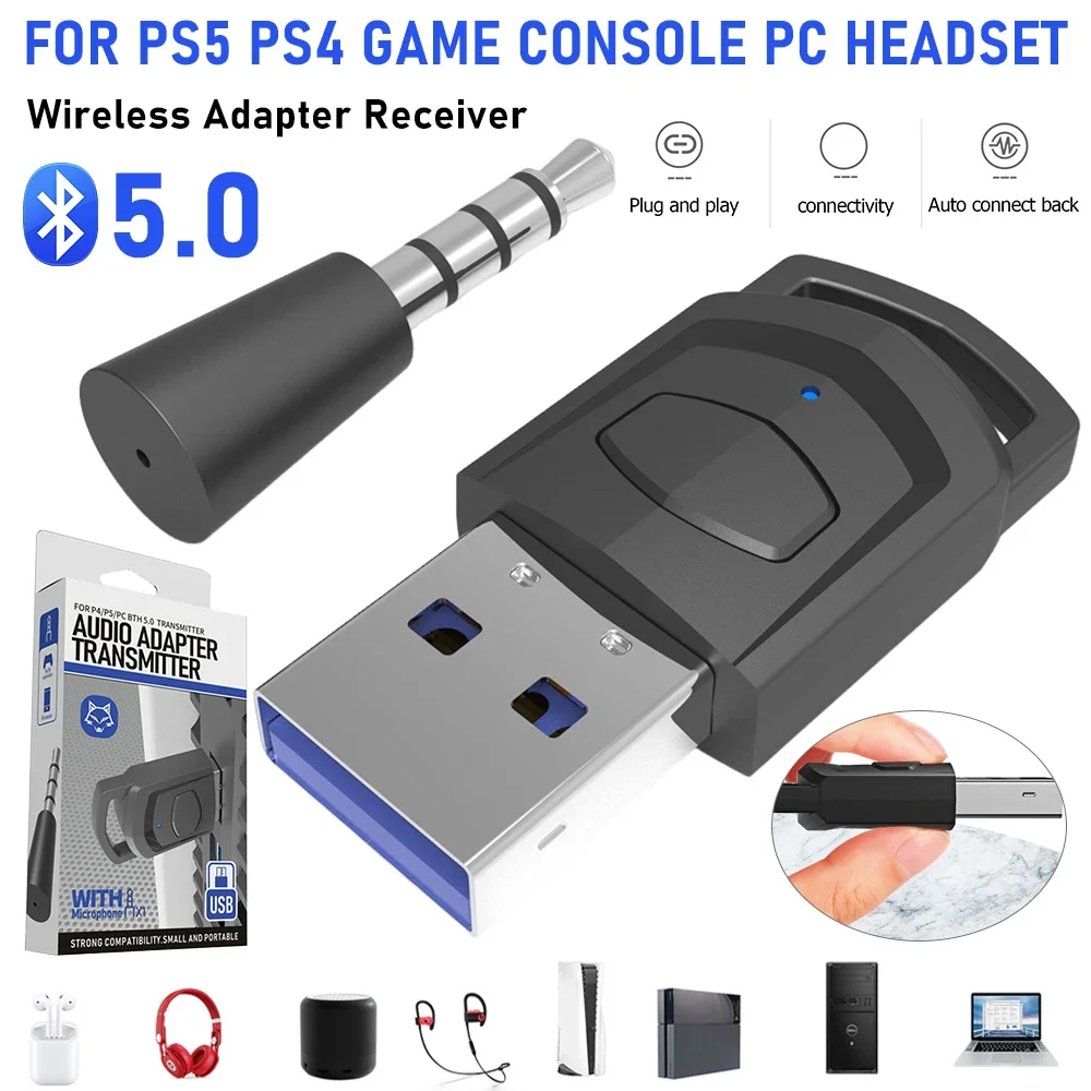 Wireless Game Audio Headphone Adapter Receiver for PS5 PS4 Game Console ...