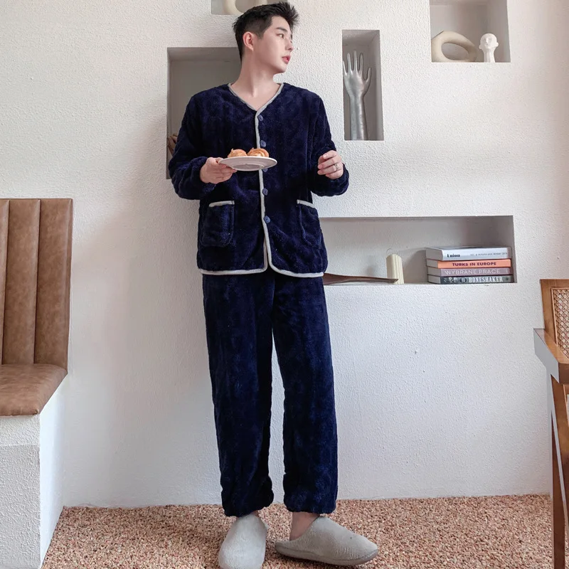 Erkek-pijama-setleri-gecelik-uzun-kollu-pazen-V-boyun-uyku-tulumu-ev-k ...