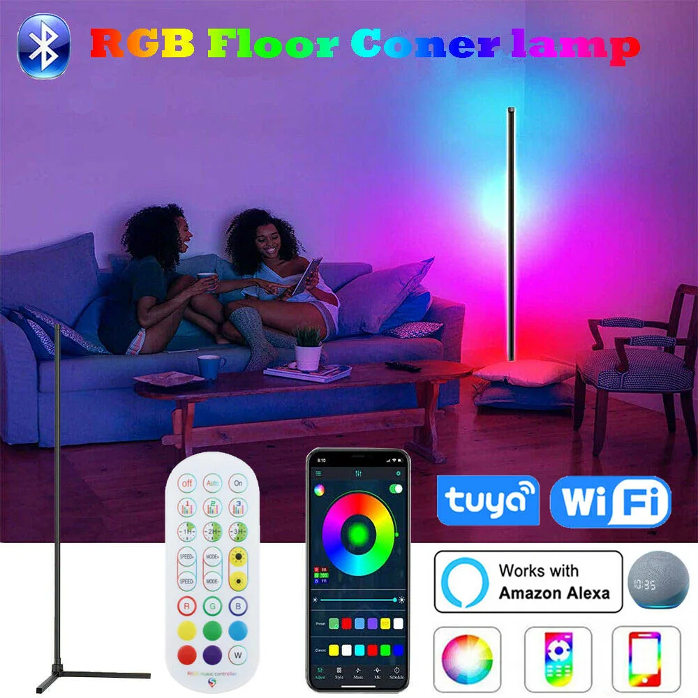 Living Room Dimmable Corner Floor Lamp 150cm Stand Tuya Smart RGB LED ...