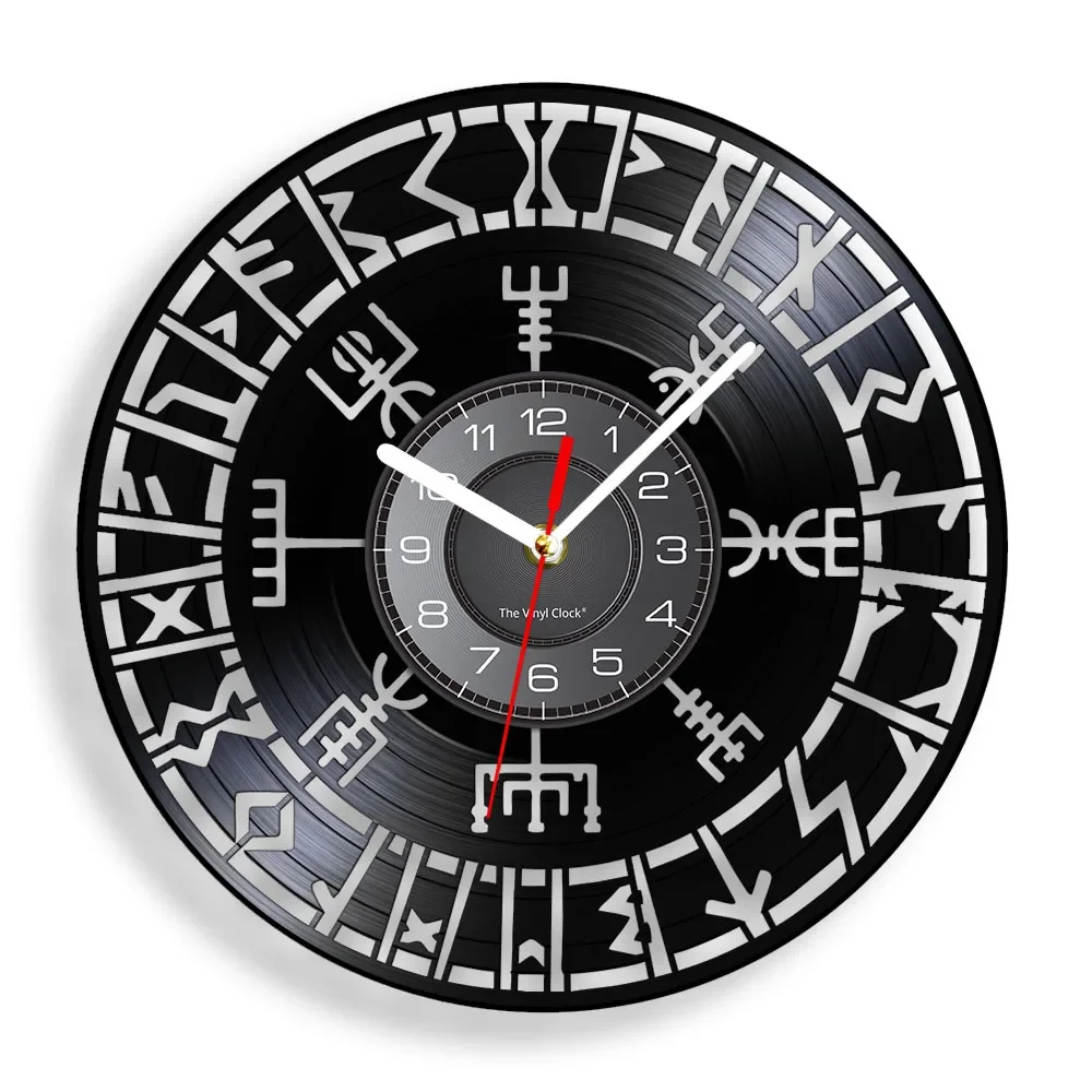 Nordic Mythology Vegvisir Runes Symbol Vinyl Record Wall Clock For ...