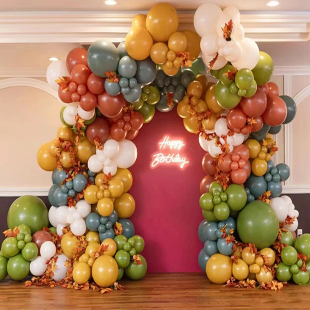 174pcs-Retro-Yellow-Olive-Green-Sea-Blue-Balloon-Garland-Arch-DIY ...