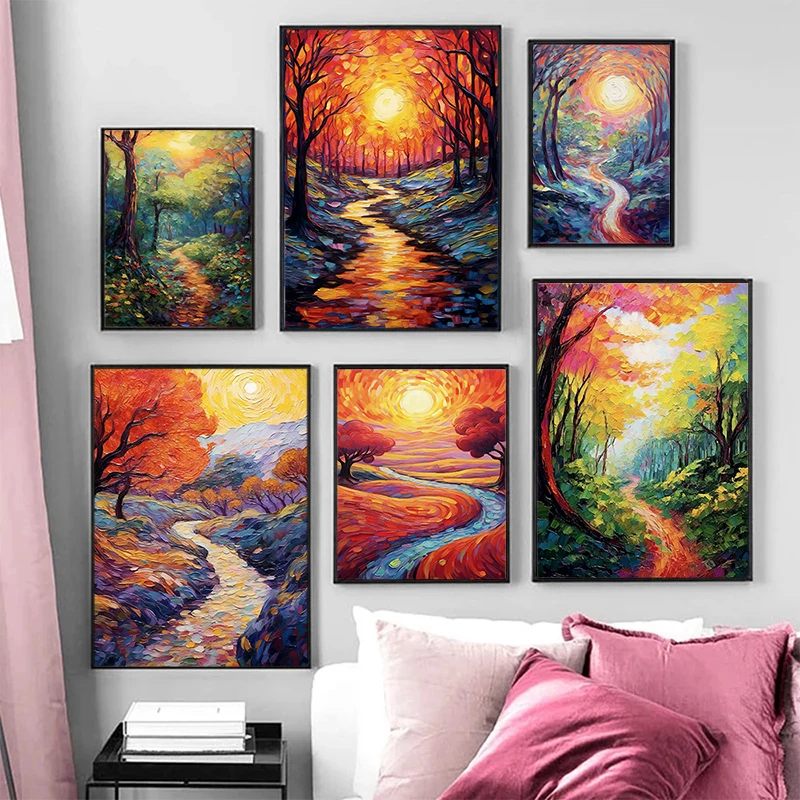 Abstract-Nature-Landscape-Poster-Serene-Forests-Rivers-Paths-Canvas ...