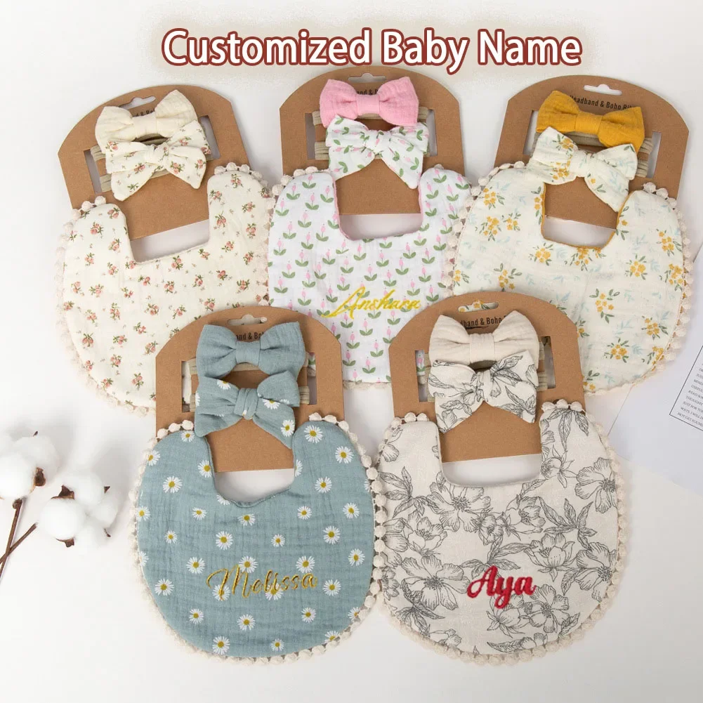 Custom-Baby-bib-3Pcs-Set-Baby-Flower-Bibs-Headbands-Bow-Nylon-Hairbands ...