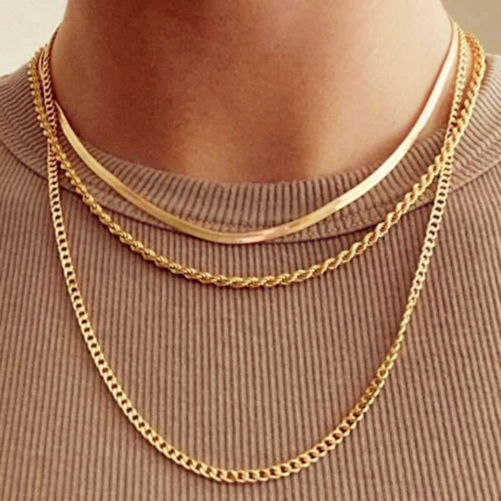 Classic-Stainless-Steel-Gold-Color-Chain-for-Women-Necklace-Flat-Snake ...