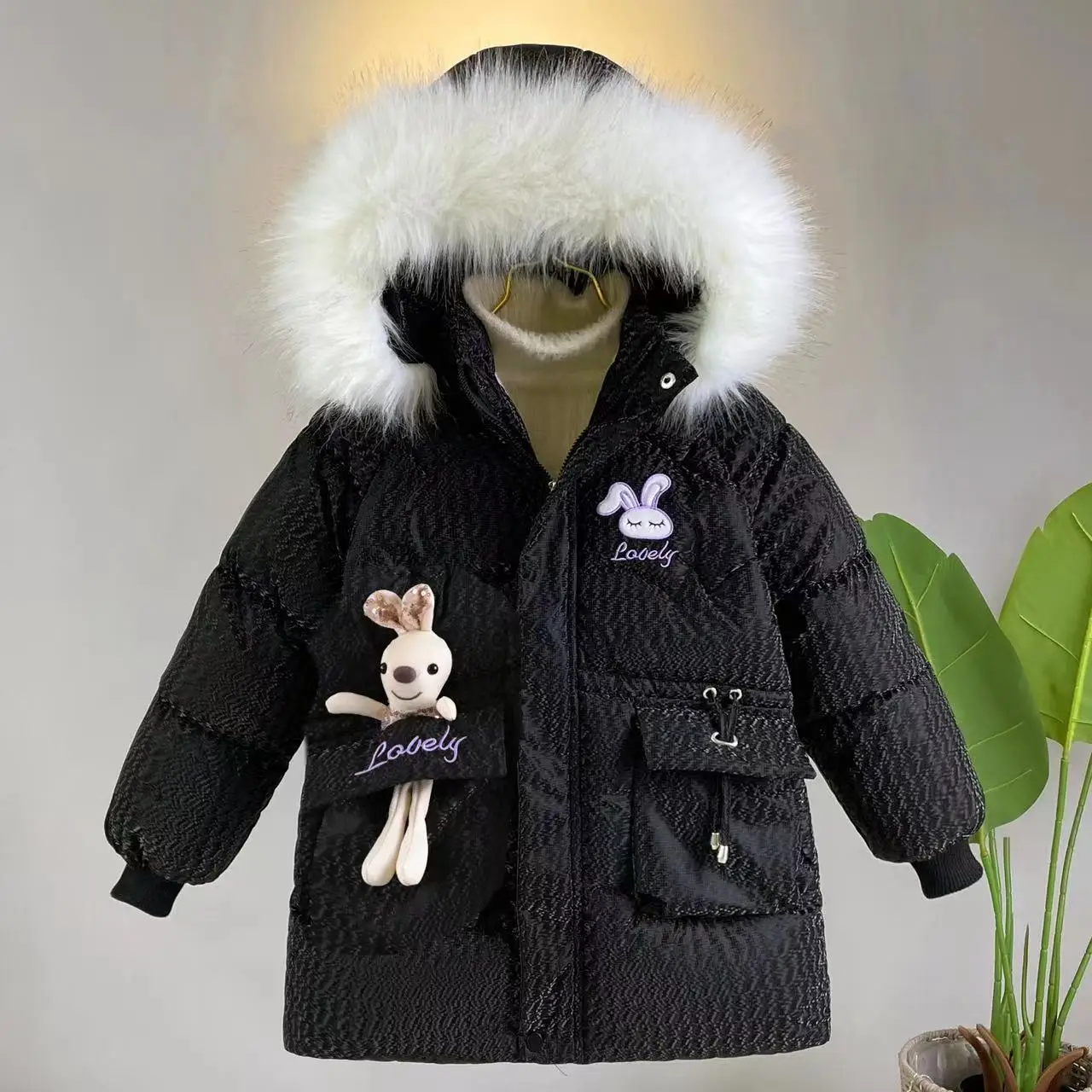 Girls-cotton-padded-jacket-2024-new-fleece-padded-jacket-medium-length ...