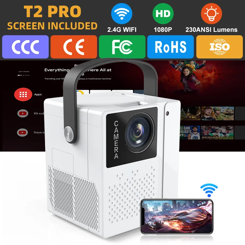T2 Pro Mini Beamer Tragbar 1080P WiFi Projektor | 230 ANSI Lumen | HDMI ...