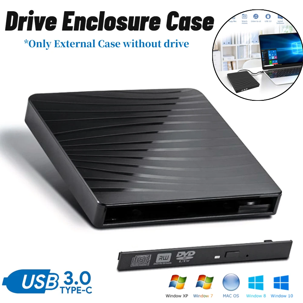 Optical Drives Enclosure Case USB 3.0/Type-C External Drives Enclosure ...