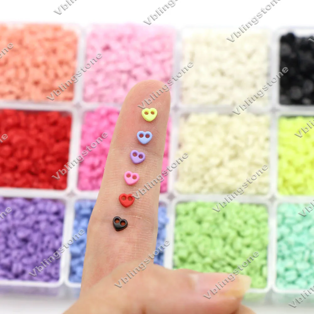 100Pcs 4MM Heart Buttons Plastic Mini Button for Dolls Candy Color Cute ...