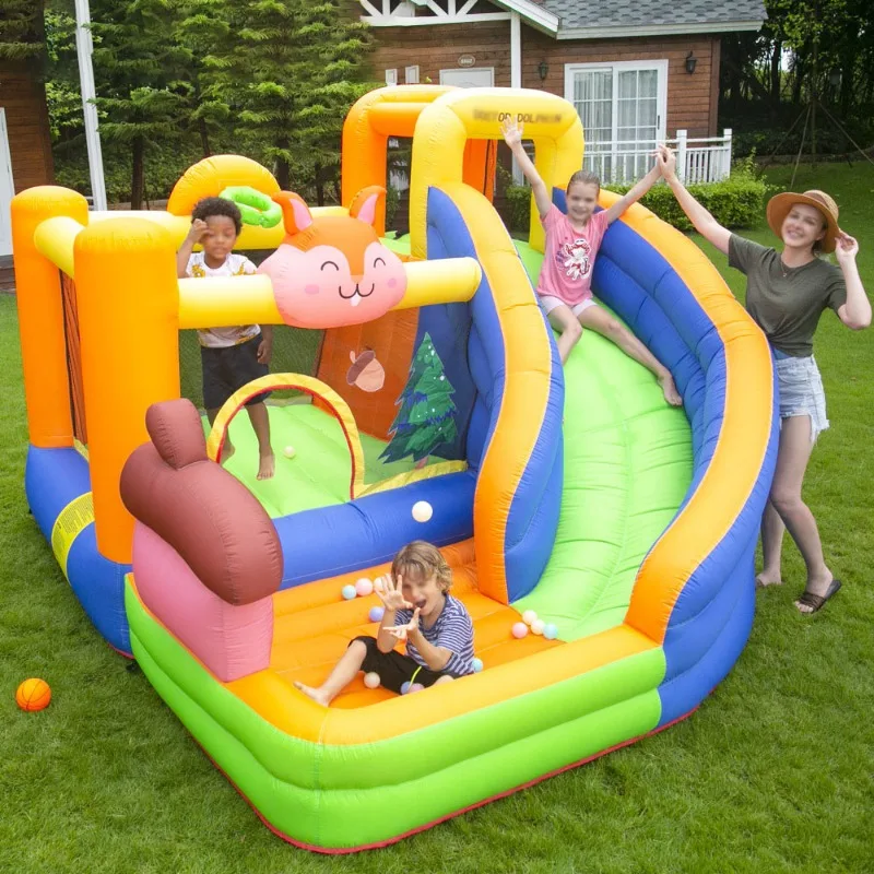 Inflatable-Kids-Slide-Castle-Trampoline-House-with-Air-Blower-Carry-Bag ...