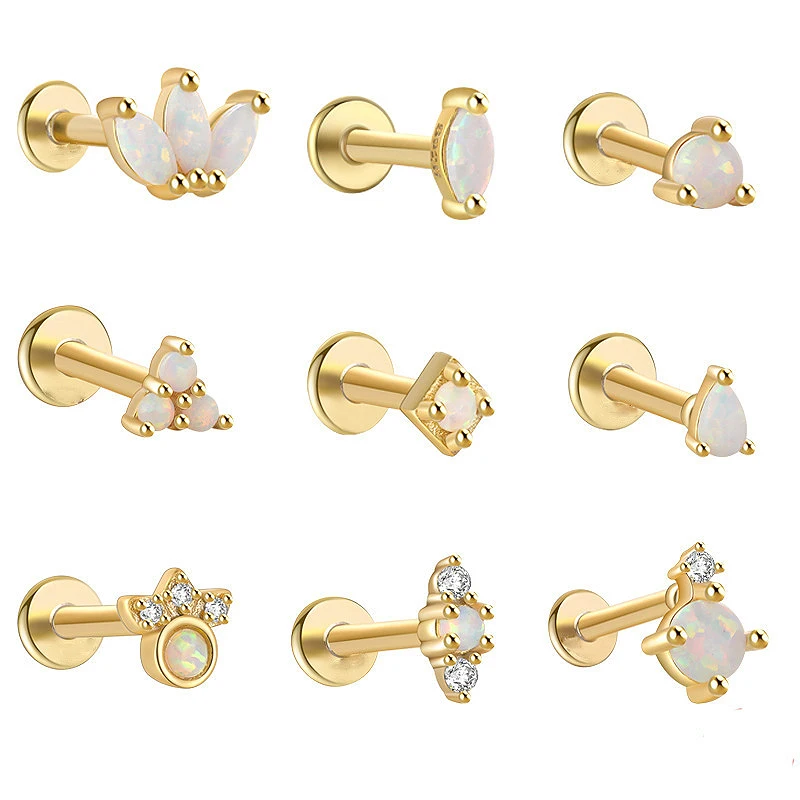 Opal-Stud-Earrings-for-Women-925-Sterling-Silver-Flat-Head-Piercing ...