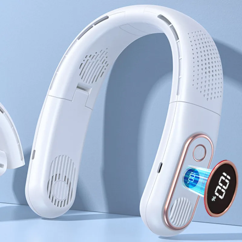 Hanging Neck Leafless Folding Fan Usb Charging Digital Display Mute ...