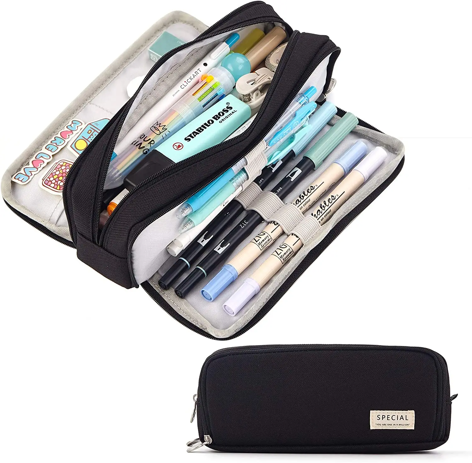 Kawaii Pencil Case Large Space Storage 3 Compartment Pouch Double Side ...
