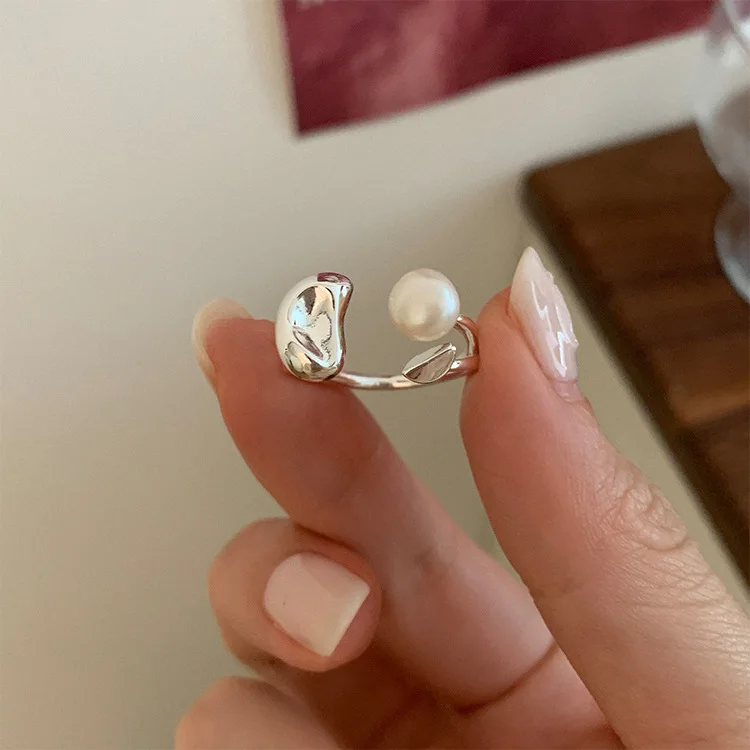 TIOWIOS 2023 Irregular Design Metal Pearl Split Ring Retro Personality ...