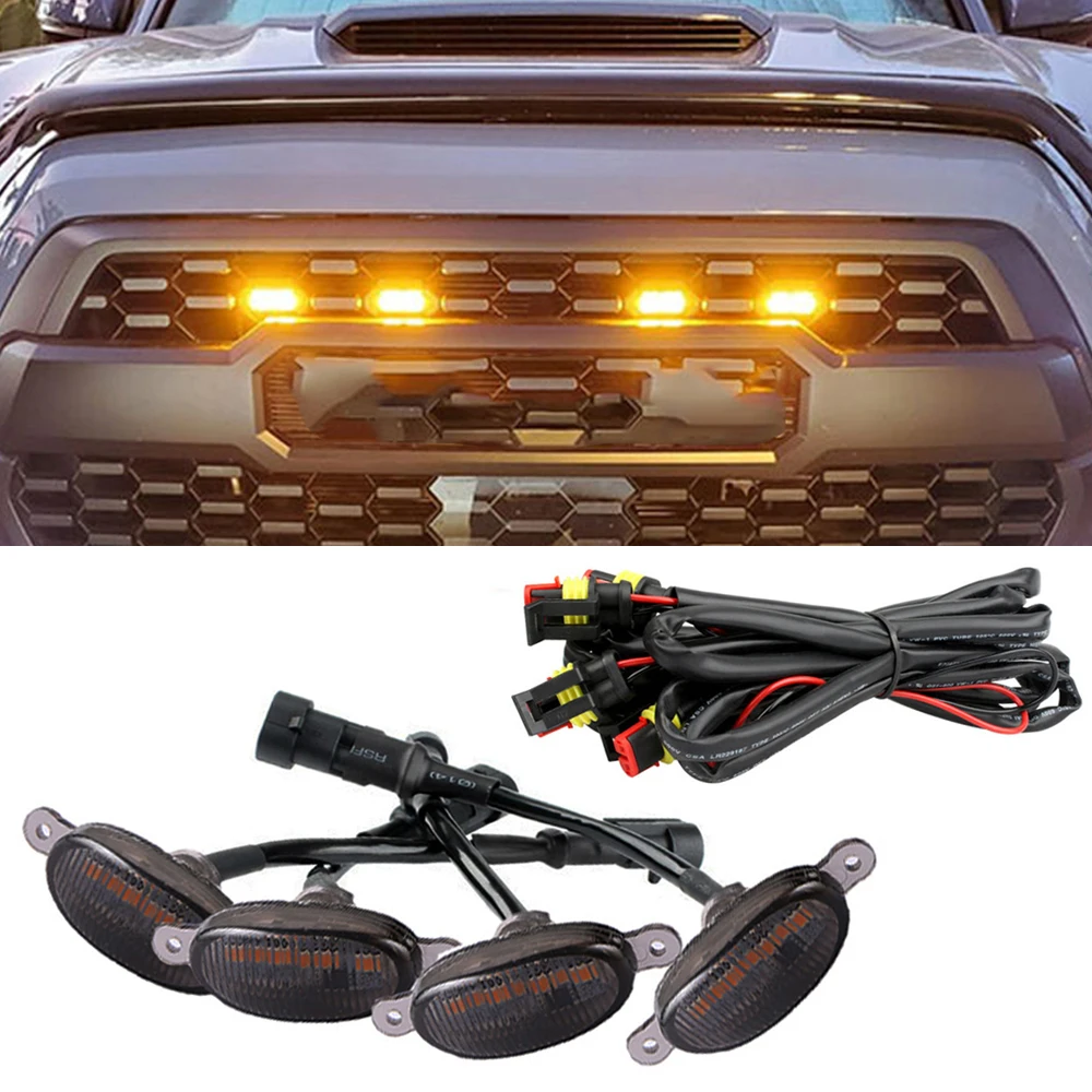 6led-12V-Car-Grille-Yellow-Light-Signal-Daytime-Running-LED-Decorative ...