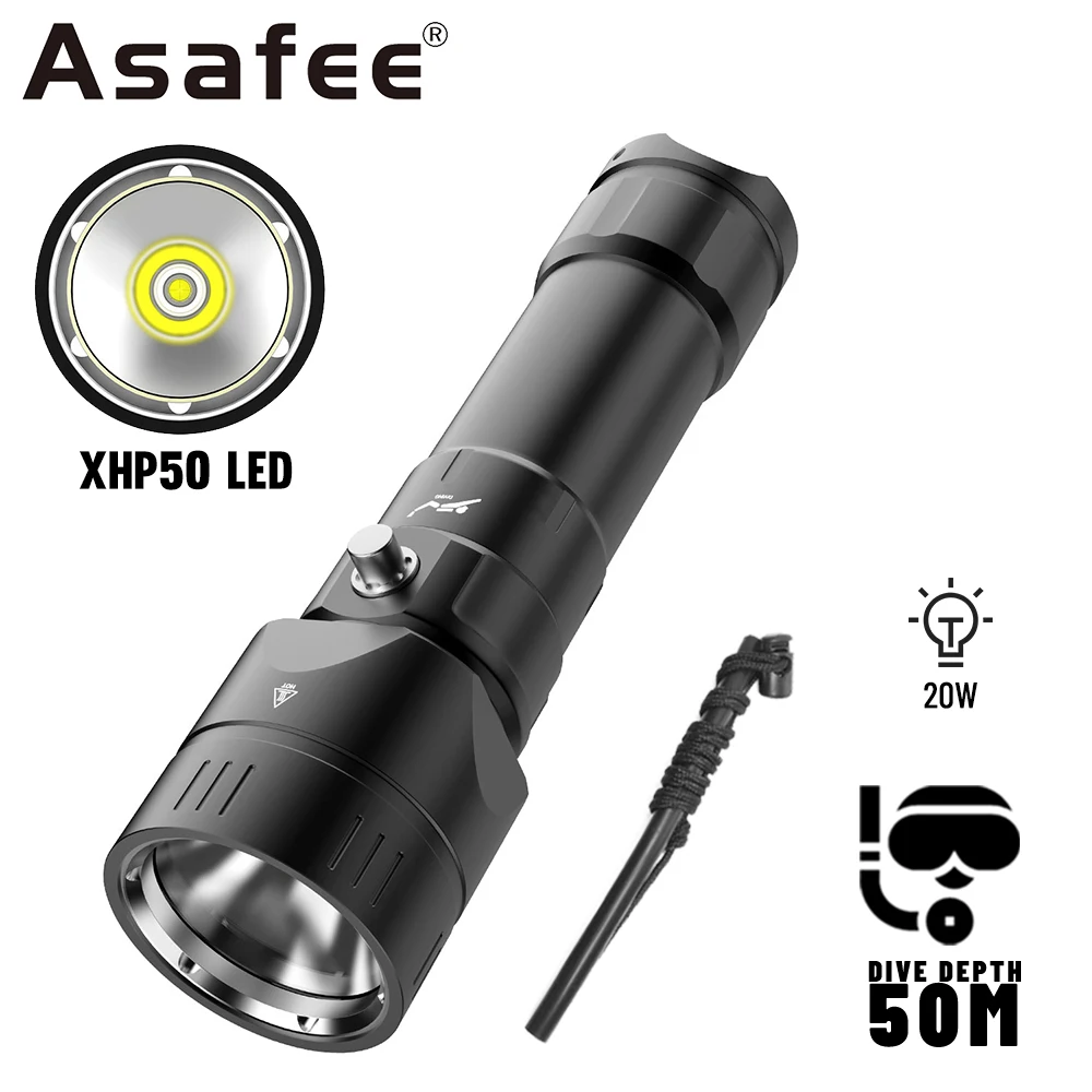 Asafee-50M-Underwater-Diving-Flashlight-XHP50-LED-Light-Magnetic-Switch ...