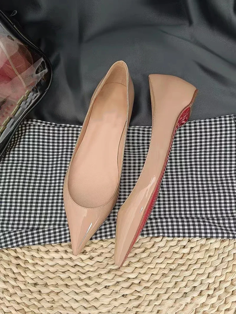 New style raised pointed flat shoes in nude color, super light cut flat ...