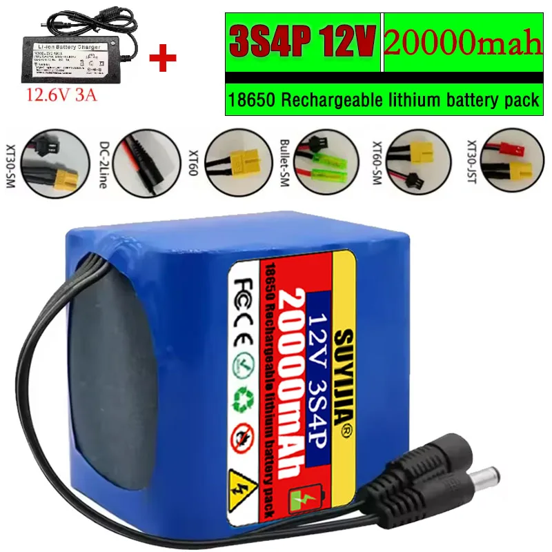 3s4p 12V Rechargeable Battery 12V 20000mAh 18650 Lithium Battery Pack ...