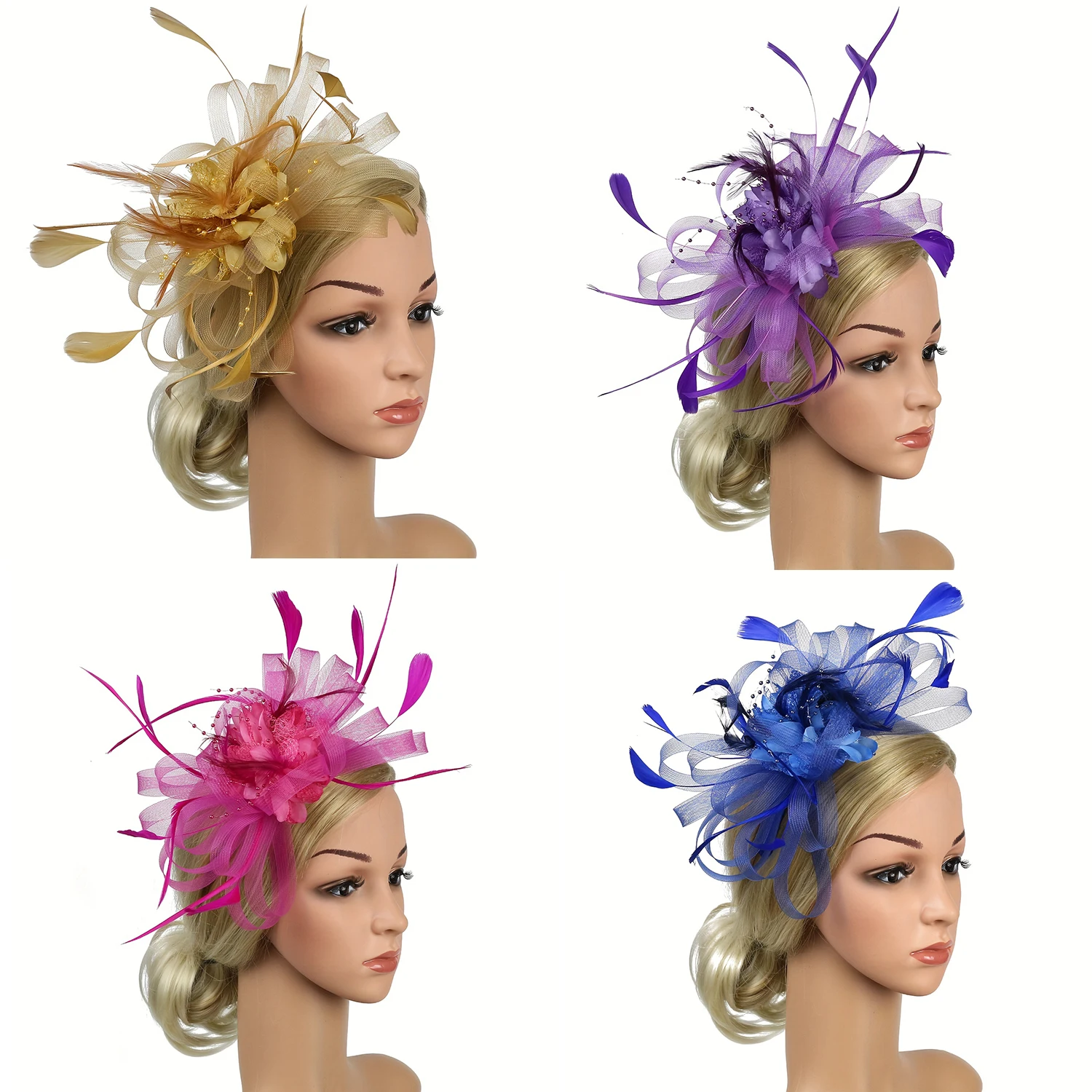 Fascinators Hat Lady Tea Party Headband Flower Cocktail Mesh Feather ...