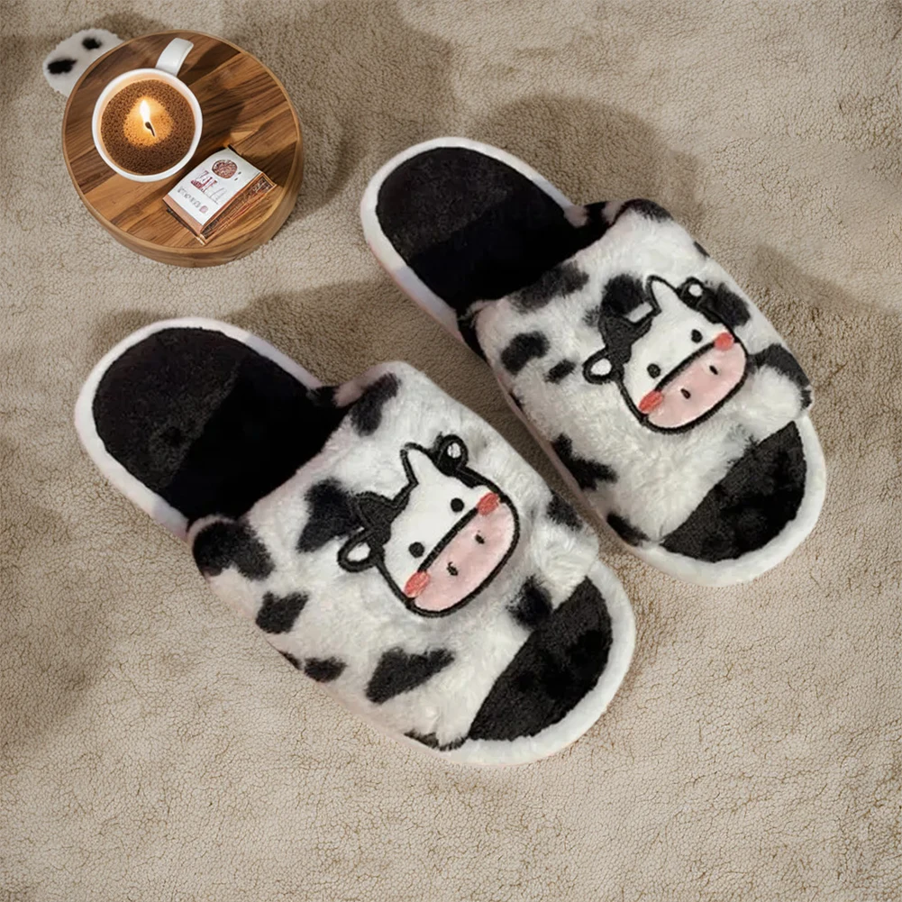 Plush Milk Cow Slippers Comfortable Fuzzy Indoor Slippers Anti Slip ...