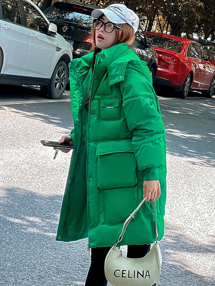 Winter Women Mid-long Parkas Jackets Casual Pockets Thick Warm Hooded ...