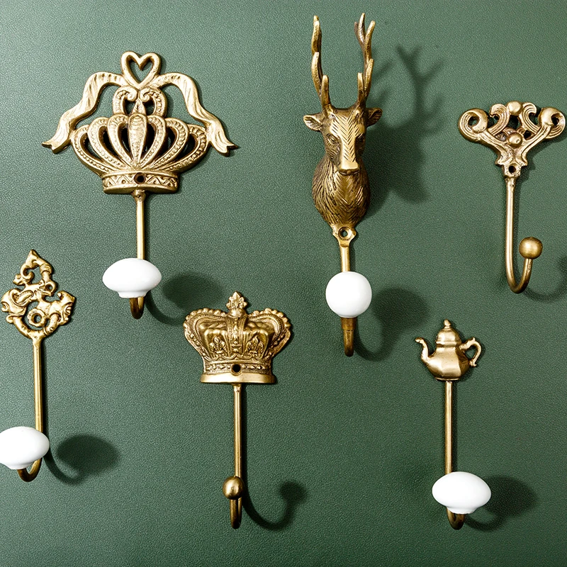 European-style Brass Retro Perforated Decorative Hook French Crown Coat ...
