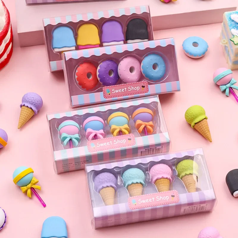 4pcs-Yummy-Dessert-Erasers-Set-Mini-Lollipop-Icecream-Popsicle-Donuts ...