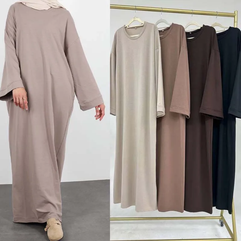 2024-New-Modest-Dress-Solid-Color-Inner-Dresses-Muslim-Women-Dubai ...