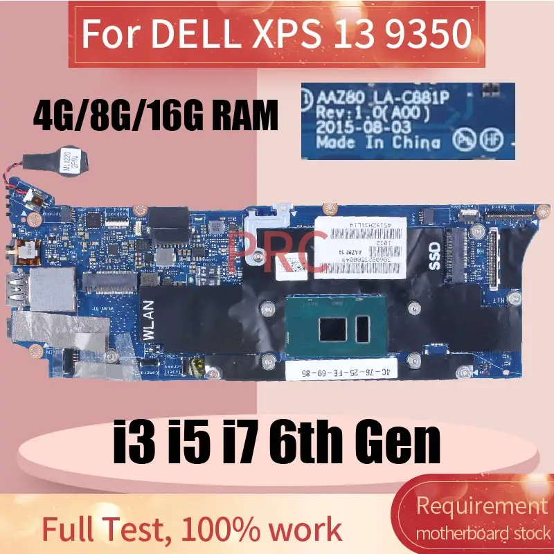 LA-C881P-For-DELL-XPS-13-9350-Laptop-Motherboard-AAZ00-i3-i5-i7-6th-Gen ...