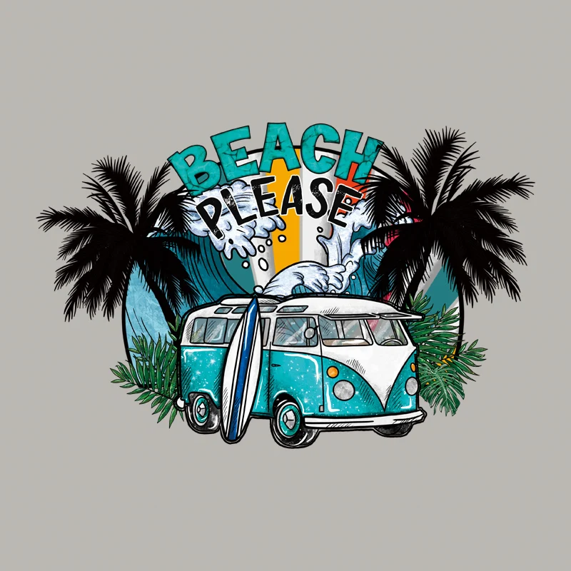 Beach Bus Iron-On Transfer Sticker Decoration Diy Strips Heat Transfer ...