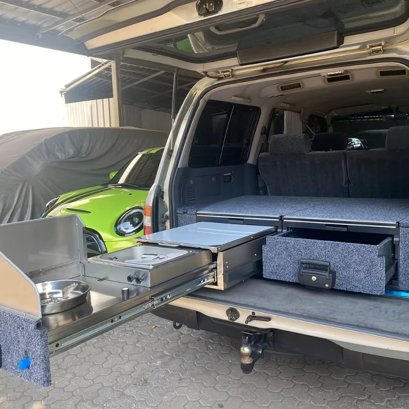 outdoor rear single refrigerator slide rail toolbox with drawers camper ...